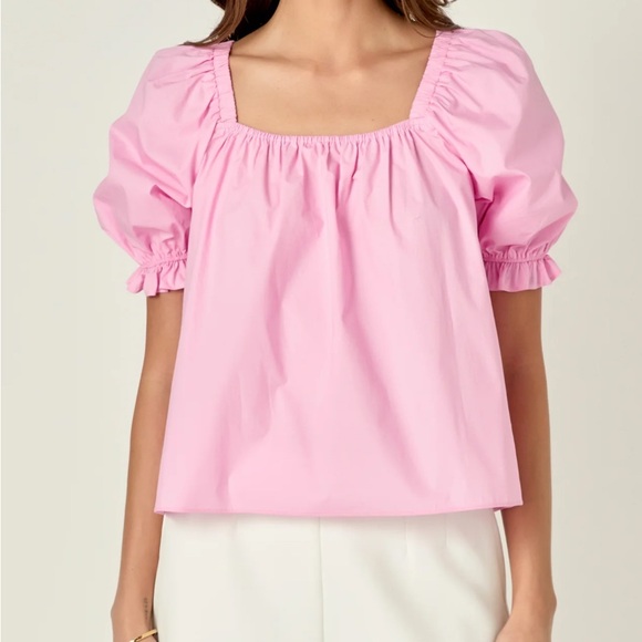 English Factory | Tops | New English Factory Pink Puff Sleeve Ruffled ...